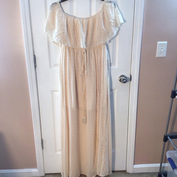 SHEIN | Dresses | Shein Cream Off The Shoulder Sheer Maxi Dress Size Xl ...